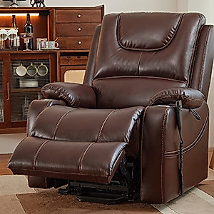 Irene House Large Recliner Lay Flat Chair Dual OKIN Motor Lift Chair Recliners for Elderly Infinite Position with Heat Massage Electric Power Lift Recliner Chair, Model Ollie(Brown, Faux Leather)