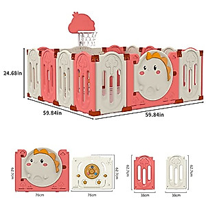 Baby Playpen, Foldable Baby Playard/Portable Spacious Baby Fence, Kids Activity Centre Safety Play Yard Home, Kids Activity Centre Safety Play Yard Home (14 Panel) (Red)