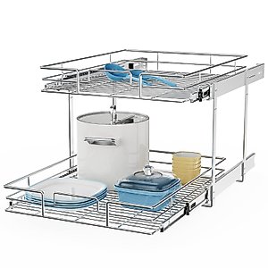 ROOMTEC Individual Pull Out Cabinet Organizer (22½"W x 21½"D), 2 Tier Spice Rack Organizer for Cabinet, Slide Out Drawer Pantry Shelf Organization and Storage for Kitchen Bathroom