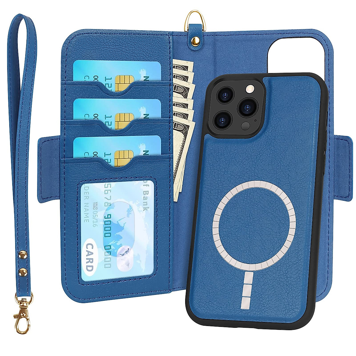 Skycase Case Designed for iPhone 13 Pro Max 5G 6.7’’, Support [Magsafe Charge][2 in 1] Magnetic Detachable Flip Folio Wallet Case with Card Slots for iPhone 13 Pro Max 2021,Navy