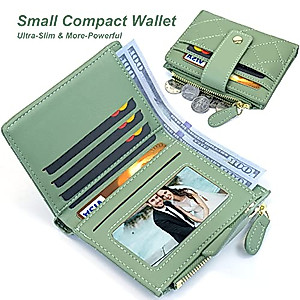 SUMGOGO Wallets for Women Small Coin Purse Card Holder Wallet Front Zipper Pocket Mini Slim Bifold Wallets (Green)