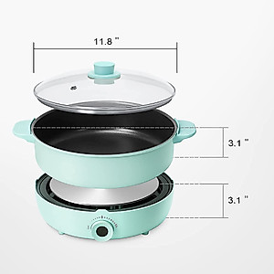 Hot Pot Electric with Burner, 5.3QT Hot Pot Electric Shabu Shabu Pot, Split Multi Non-Stick Electric Skillet, Portable Kitchen Burner Stove with Shabu Hot Pot for Home Cooking, Family Party