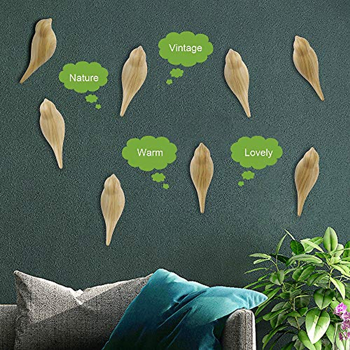 DesignSter Wood Grain Bird Coat Hooks - Premium Resin Creative Wall Mounted Birds Decorative Art Decor Hat Towel Bag Hanger Gift for Home,Living Room, Bedroom, Shop, Set of 5