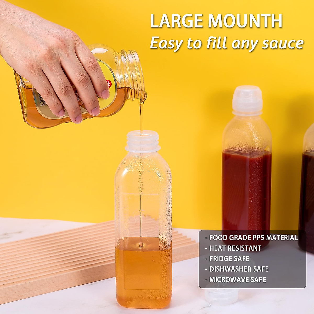 PARBEE 16oz Condiment Squeeze Bottles with Flip Top Lid, 4 Pack Refillable Condiment Containers Ketchup Squeeze Bottles, Leak Proof Dispenser for Syrup Oil BBQ Sauce with Labels & Markers