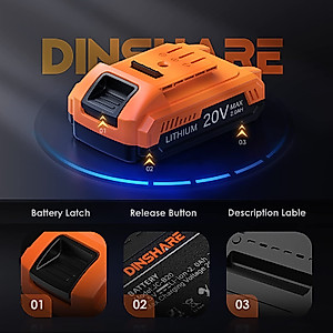 DINSHARE 20V 2.0Ah Battery Fast 2000mAh Lithium-ion Battery Packs for Cordless Tools, Long Life Li-ion Battery Leaf Blower (JC-7001) and Mini Chainsaw (JC-6001), Support Fast Charging
