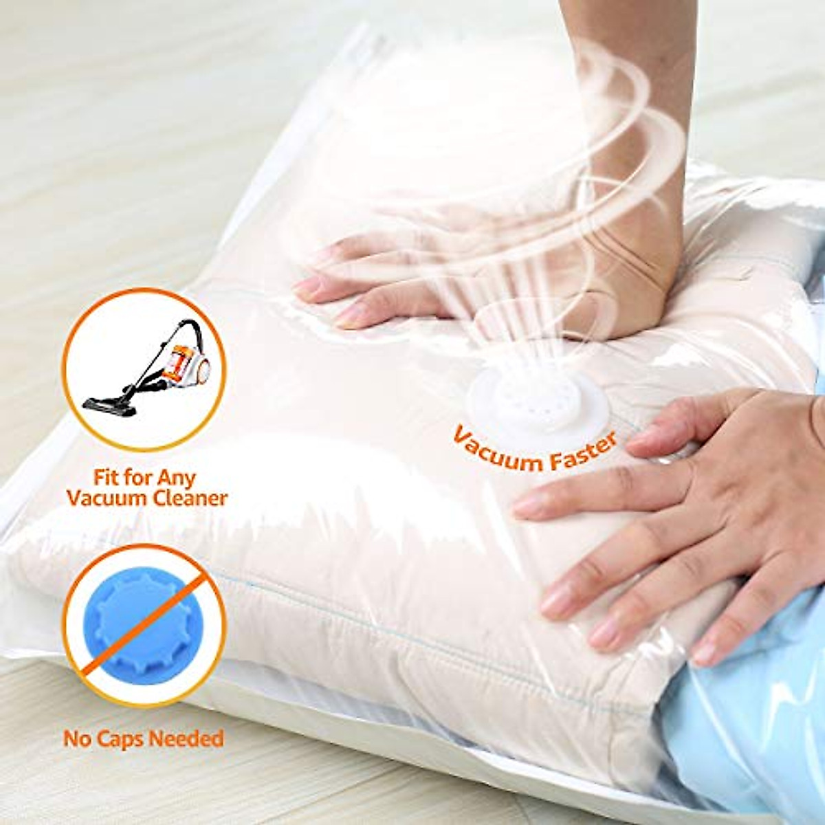 Vacuum Storage Bags, 8 Premium Bags XL, Patented Manual Compression No Pump or Vacuum Needed, Space Saver Tear Resistant Bags