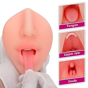 Male Masturbator Realistic Blowjob Stroker Lifelike Mouth and Deep Throat Onahoru Closed-Ended Pocket Oral Sleeve Adult Sex Toys for Man Masturbation (Flesh)