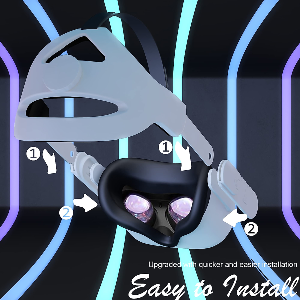 Seltureone Head Strap Compatible for Quest 2 Accessories, Replacement for Elite Strap, (Upgraded) Adjustable Comfortable Band Reduce Pressure for Quest 2, White