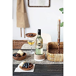 Creative Co-Op Mango Wood and Marble Bottle Holder, 5" L x 5" W x 3" H, Multicolor
