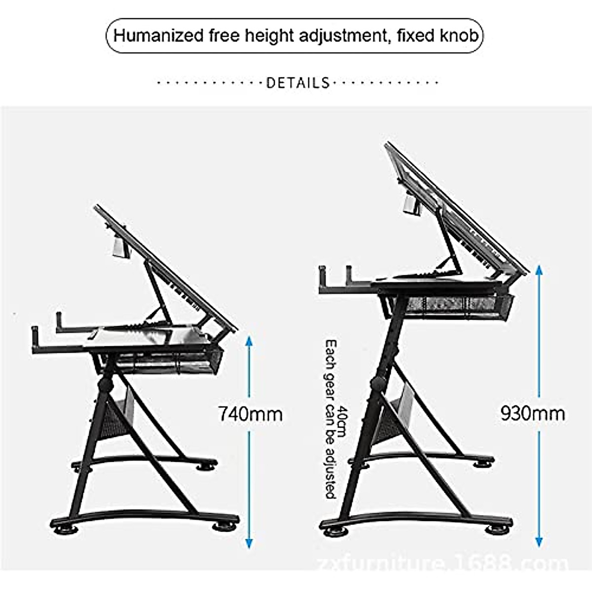 EESHHA Drawing Table Drafting Desk, Adjustable Glass Drafting Table,Versatile Art Study Table,with Storage Drawers,Art Studio Design Sketching Painting Work Station