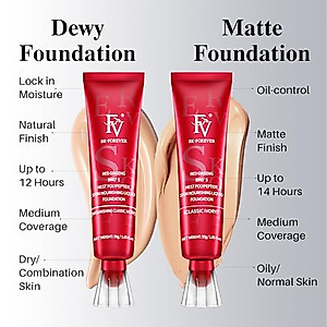 FV Waterproof Dewy Foundation with Natural Finish, Lightweight & Buildable Coverage, Long Lasting Liquid Foundation, Hydrating Foundation for Dry/Combination Skin, 30g, Nourishing Beige