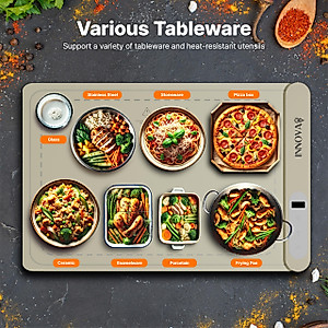 [Latest] Graphene Electric Food Warming Tray - 6 Temperature Settings, High Heat, Latest Model, Portable Silicone Heating Mat. Food Warmer for Parties, Family Gatherings. (Ivory Beige, Large)