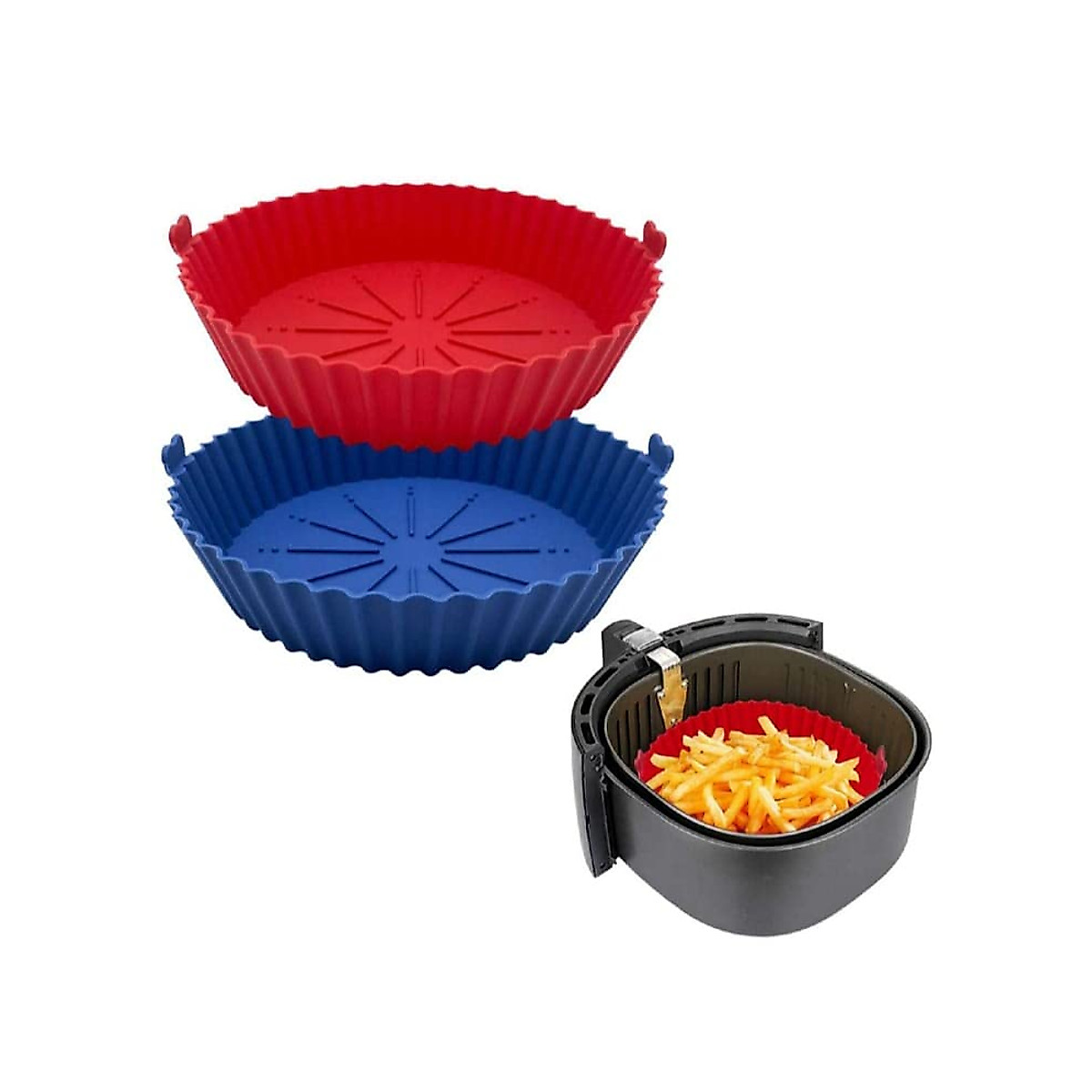 2 Pack Air Fryer Silicone Liners Pot - Replacement of Flammable Parchment Paper - Airfryer Silicone Crock Pot Liners - Airfly Oven/Microwave Accessories - Red+Blue - 8x6.75 Inches (Pack of 2)