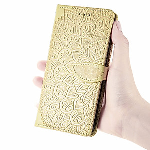 ONV Wallet Case Compatible with Samsung Galaxy S9 Plus -Solid Color Emboss Feather Flip Phone Case with Strap Card Slot Magnet Leather Shell Flip Stand Cover for Samsung Galaxy S9 Plus [MZY] -Yellow