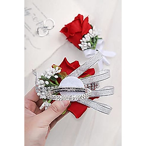 Aivanart Corsage and Boutonniere Set for Weddings，Burgundy Red Artificial Flower Wristlet Boutineers for Bride Shower Prom Formal Dinner Party Anniversary