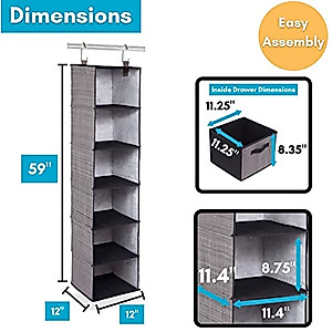 Internet's Best Hanging Closet Organizer with Drawers - 6 Shelf - 3 Drawers - Clothing Sweaters Shoes Accessories Storage - College Dorm Essential - Grey