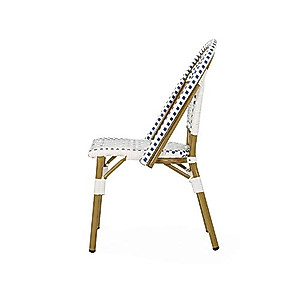 Christopher Knight Home Philomena Outdoor French Bistro Chair (Set of 4), Blue + White + Bamboo Print Finish