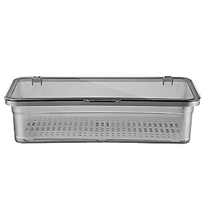 DOITOOL Flatware Tray with Lid and Drainer Kitchen Drawer Organizer, Kitchen Cutlery Tray and Utensil Drawer Organizer with Cover, Countertop Silverware Storage Container, 2.8x10x3.9