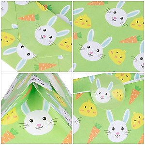 DECORLIFE 24PCS Easter Treat Bags, Easter Goodie Bags for Kids, Paper Bag Bulk for Candy, Gift, Party Favors, Eggs/Chicks/Bunny Printing with 24PCS Stickers Included