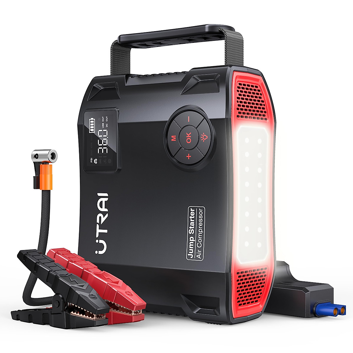 Car Jump Starter with Air Compressor, UTRAI Portable Car Battery Jump Starter 5000A Peak 12V Car Battery up to Jump Box All Gas/ 8.0L Diesel with Tire Inflator, DC 160W Jump Start Battery Pack