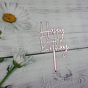 Happy Birthday Cake Topper for Birthday Party Decorations (Mirror Rose Gold Acrylic)