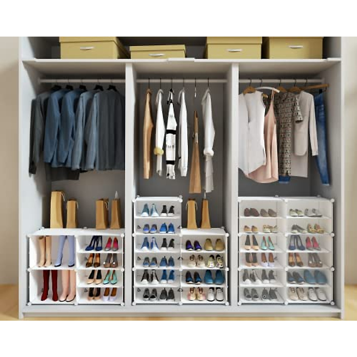 HOMICKER Shoe Rack Organizer, 24 Pair Shoe Storage Cabinet with Door Expandable Plastic Shoe Shelves for Closet,Entryway,Hallway,Bedroom,6 Tier