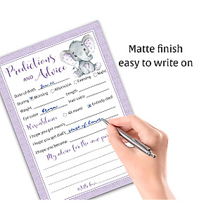 PURPLE ELEPHANT Prediction and Advice Cards - Pack of 25 - Girl Boy Baby Shower Games, New Parents, Mom & Dad to be, Mommy & Daddy Message, Couples Coed Shower Activity Keepsake Book G503-PDAV