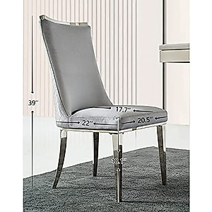 AZhome Dining Chairs, Gray Velvet Upholstered Chairs with Silver Stainless Steel Legs, Set of 2