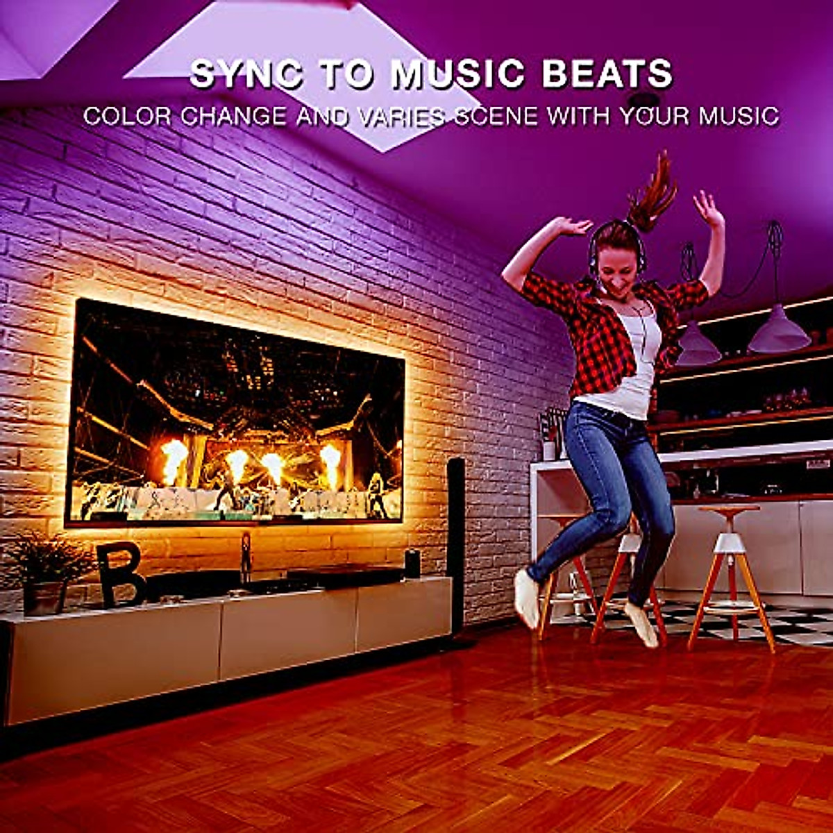 LED Lights for TV 65 Inch, TV LED Backlight, 15ft LED TV Lights for 45-75 Inch, RGB LED Strip Lights with Remote, Bluetooth APP, USB Powered Music Sync TV LED Lights for Bedroom, Gaming Room Decor