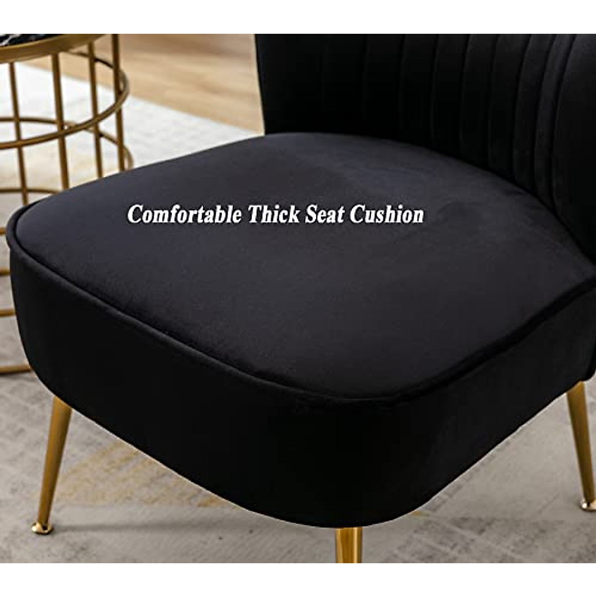 DUOMAY Modern Accent Chair Set of 2 Velvet Slipper Chair with Gold Legs Wingback Side Chair for Living Room Bedroom Entryway Small Corner Chair for Space Saving, Black
