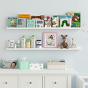 Wallniture Boston 46" Floating Shelves for Wall Decor, Photo Ledge for Living Room Decor, Floating Wall Bookshelves, Long Wall Shelves for Collage Picture Frames, White Kids Bookshelf Set of 2