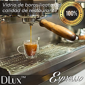 DLux Espresso Coffee Cups 3oz, Double Wall, Clear Glass Set of 2 Glasses with Handles, Insulated Borosilicate Glassware Tea Cup