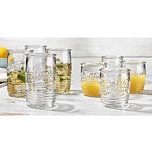Glaver's Original Mason Set of 8 Drinking Glasses 4-20 Oz Highball Glasses, and 4-13 Oz Whiskey Glass Cups For Everyday Home Use Water, Beer, Juice, Cocktail.