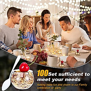 100 Pieces 2 oz Sphere Plastic Dessert Cups Mini Dessert Cups with Spoons Disposable Round Appetizer Cups Clear Parfait Cups Small Plastic Bowls for Salad Wedding Event Birthday Party Serving