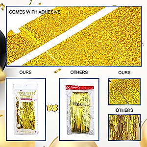 LOLStar 3 Pack Gold Photo Booth Props,3.2 X 8.2 ft Laser Rain Gold Foil Fringe Curtains,Photo Booth Backdrop Streamer Backdrop for Birthday,Wedding,Engagement,Anniversary Party Decorations