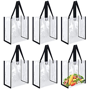 WYKOO 6 Pack 12 x 12 x 6 Inch Clear Tote Bags PVC Plastic Tote Bag With Handles Bulk Stadium Approved Clear Tote Bags for Work Beach Lunch Sports, Concerts
