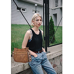 Crossbody Bags for Women Shoulder Hobo Handbags Leopard Guitar Strap Ahdorned Crossbody Bags Neoprene Strap Purse Large