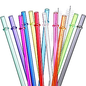 24 PCS, Reusable Straws with 4 Cleaning Brushes, 10.5" Long Tritan Hard Plastic Straws, 12 Colors Translucent Replacement Drinking Straws for 16OZ-32 OZ Tumblers, Cups, Jars, YETI, Starbucks, BPA Free