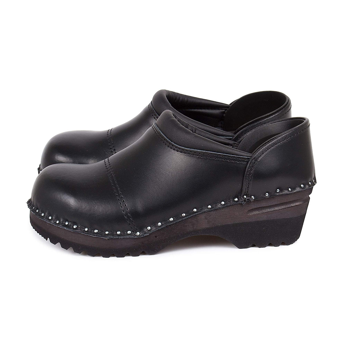 Troentorp Clogs, Picasso Bastad Slip On Steel Toe Non Slip Womens Leather Wooden Nursing Chef Work Swedish Clogs Black US 9 (EU 39)