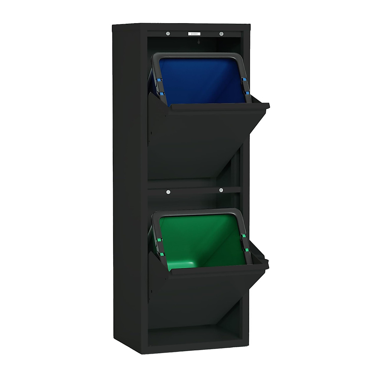 Tilt-Out Trash Can Cabinet with 2 Garbage Cans - Waste Storage Solution for Kitchen and Garage | Tilt Out Trash Can Cabinet | Garbage Can Cabinet | kitchen Garbage Can Holder (Black, 2 Buckets)