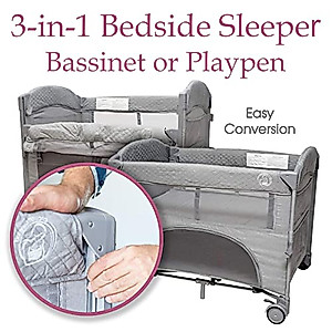 babywombworld Baby Bedside Sleeper Bassinet Bed: 3-in-1 Portable Crib for Newborns, Side Sleeper for Babies, Toddler Play Pen