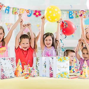 Thank You Gift Bags 12 Pack Floral Design Small Thank You Bags with Handles, 8.6" X 6.2" X 3" White Kraft Paper Bags Favor Bags Gift Bags for Small Business Wedding Bridal Shower Baby Shower