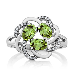 Gem Stone King 925 Sterling Silver Green Peridot Ring For Women (1.87 Cttw, Oval 6X4MM, Gemstone August Birthstone, Available In Size 5, 6, 7, 8, 9)