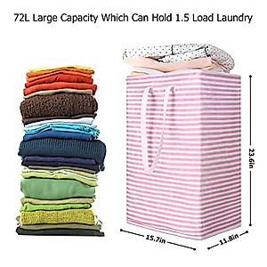 72L Laundry Basket Freestanding Waterproof Laundry Hamper Collapsible Tall Clothes Hamper with Handles for Clothes Toys (Pink)