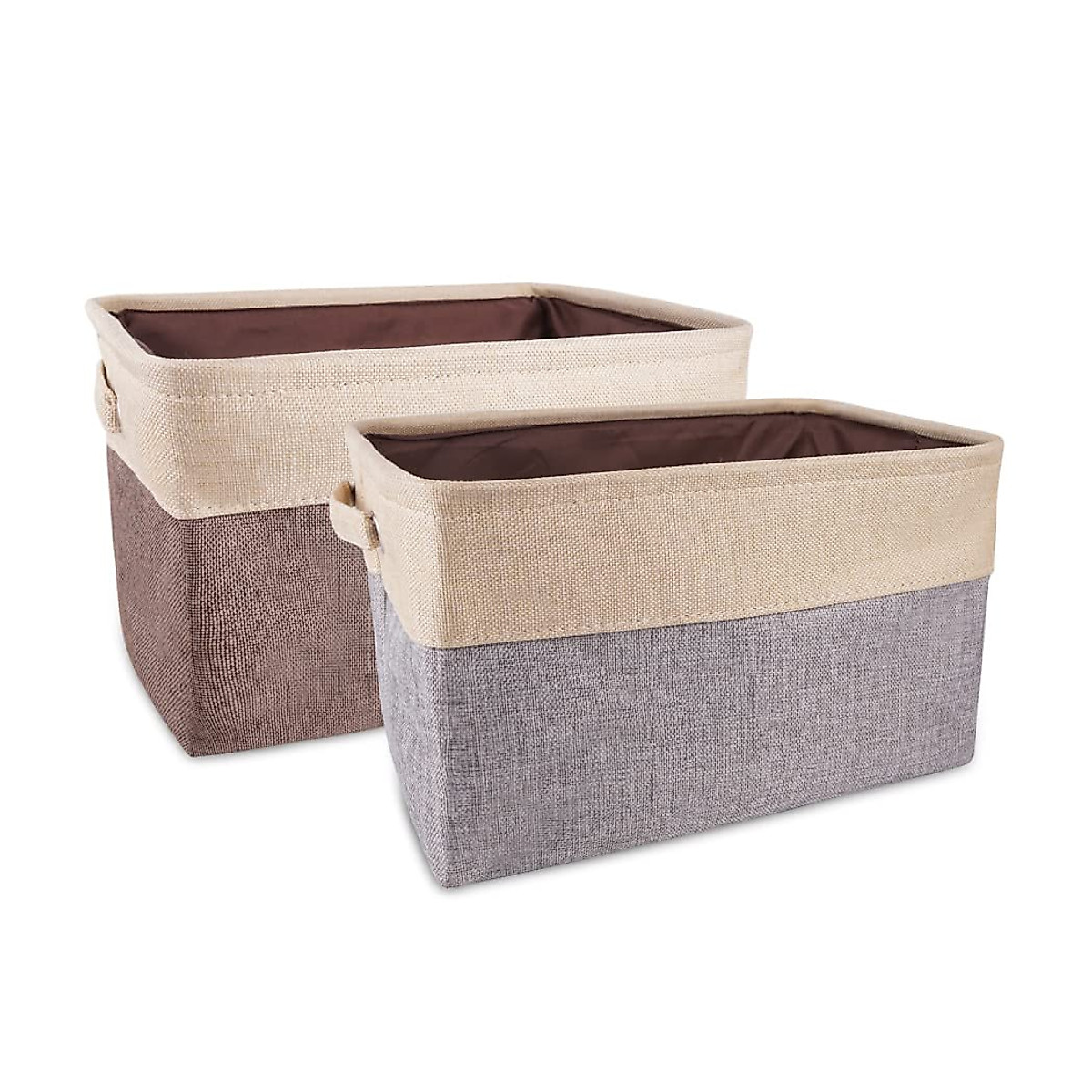 HOSEN Storage Basket Set 3 Pack Large 14 L x 10 W x 9 H - Collapsible Cotton Basket with 2 Handles Organizer Basket Bin Box for Organizing Shelf Nursery Home Closet （Coffee)