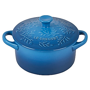 Le Creuset Olive Branch Collection Stoneware Mini Round Cocotte, 24 oz., Marseille with Embossed Lid