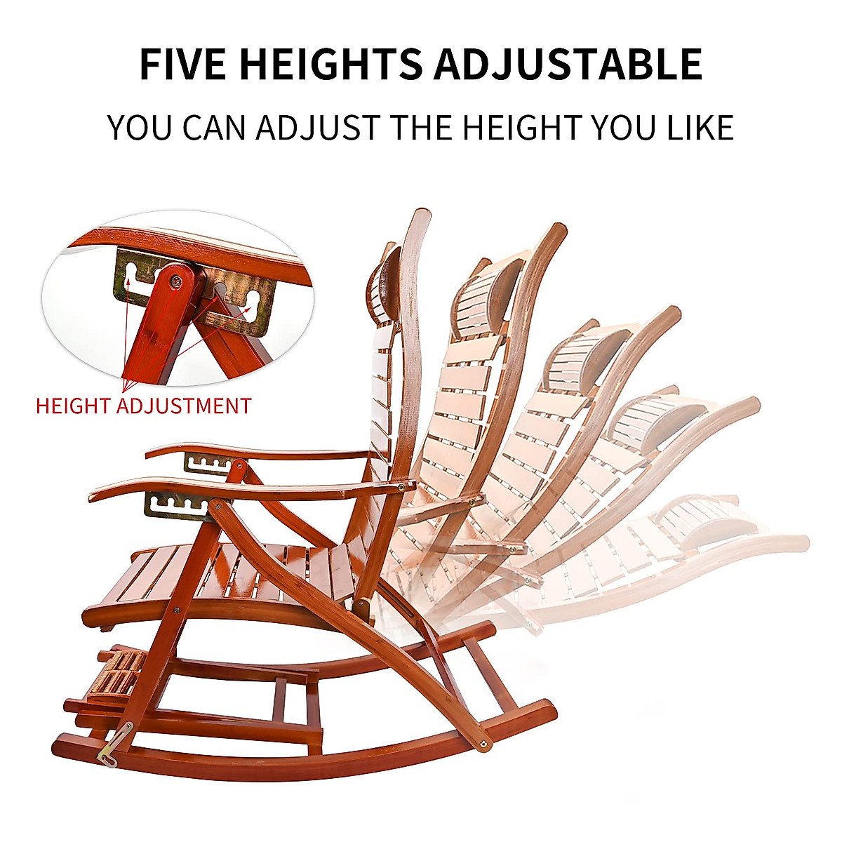 LIUDAXOG Foldable Rocking Chair Bamboo Chair Lounger Lunch Lounge Sun Chair Garden Indoor