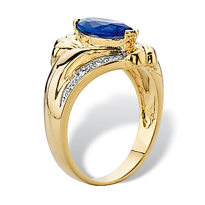PalmBeach Jewelry Yellow Gold-Plated Marquise Cut Cubic Zirconia or Sapphire Bypass Swirl Ring Size 9