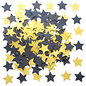 Glitter Five Stars Table Confetti Decor - Black Gold Wild One 1st Birthday Graduation Party Twinkle Stars Confetti Sequins Wedding New Years Party Confetti Sprinkles Decorations, 200pc