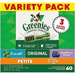 Greenies Petite Natural Dental Care Dog Treats, 36 oz. Variety Pack, 60 Total Treats
